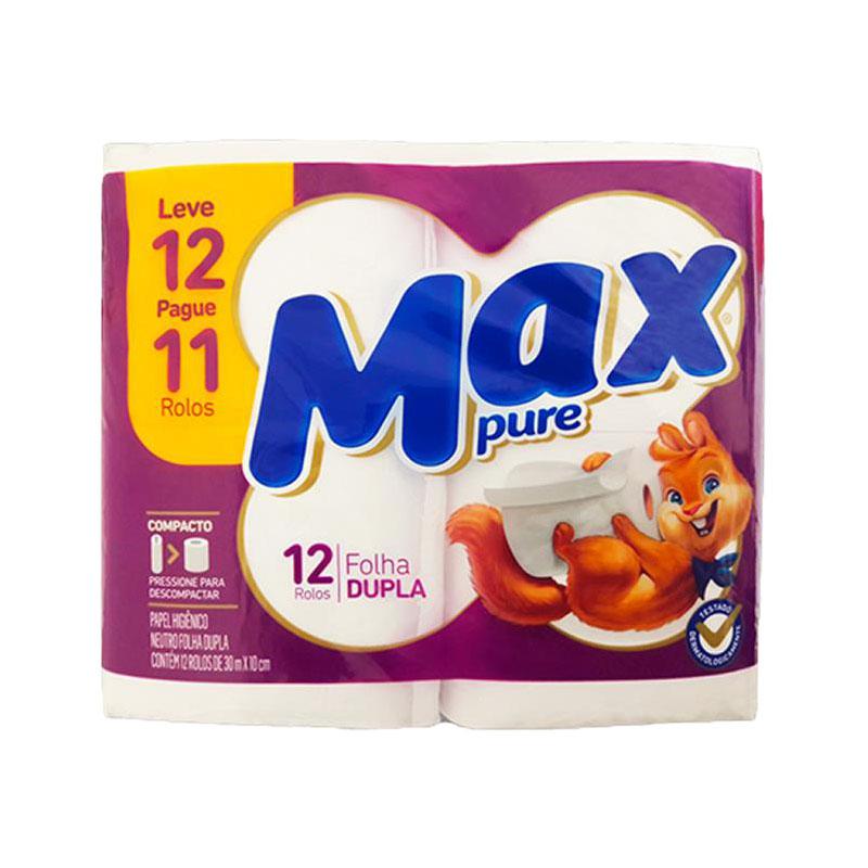 Papel Higiênico MAX PURE Folha Dupla 30mX10cm Com 12 Unidades ...